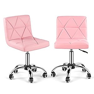 COSVALVE Armless Desk Chair Set of 2, Low Back Swivel Office Chair, Adjustable Task Chair with Rolling Wheels and Diamond Pattern, for Home Computer Barber, 2-Pack, Pink