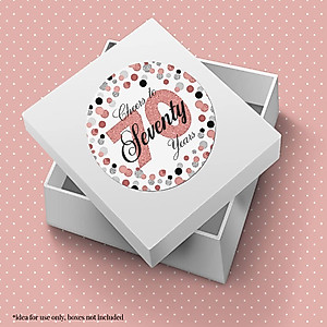 Confetti Rose Gold Polka Dot 70th Birthday Party Sticker Labels, 40 2" Party Circle Stickers by Amanda Creation, Great for Party Favors, Envelope Seals & Goodie Bags