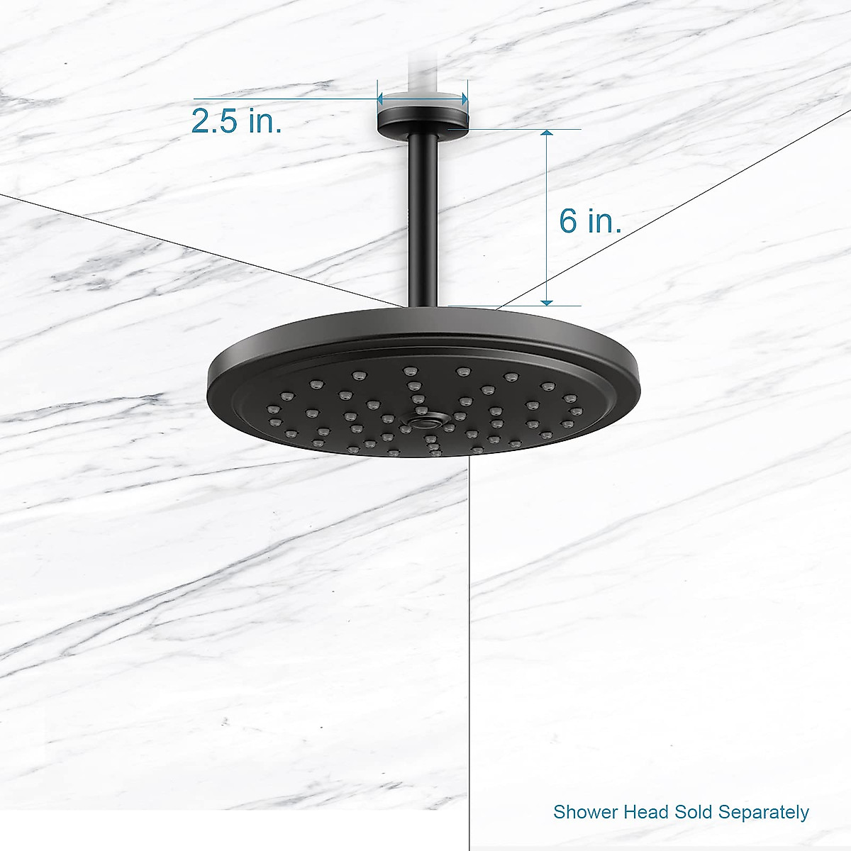 OFFO Shower Arm with Flange 6 Inches Ceiling Mount Replacement Rain Shower Head Straight Arm Ceiling-Mounted For Fixed Shower Head & High Pressure Rain Matte Black