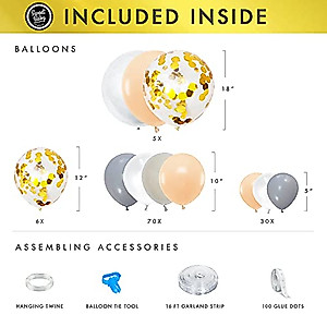 Sweet Baby Co. Neutral Balloon Garland Kit Arch with Matte Sand, Gray, Nude Beige Brown, White, Gold Balloons, Boho Bridal Shower Decorations, Birthday Party Decoration, Gender Reveal Backdrop