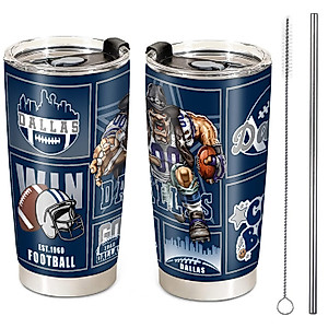 20oz Insulated Stainless Steel Tumbler, Coffee Travel Mug, Sports Style Double Wall Powder Coated Insulated Coffee Mug Travel Mug with with Lid and Straw Thermal Cup for Dallas