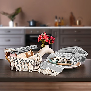 TWINY threads Set of 6 100% Cotton Turkish Kitchen Towels with Hanging Loop & Tassels (18" X 28") | Ultra Washcloth with Fringes | Reusable Hand Towels - Grey