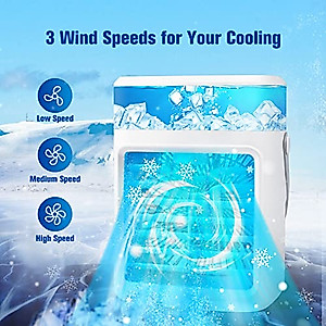 Mini Air Conditioner, Rechargeable 3 Speeds 450ML Water Tank Room Evaporative Air Cooler with Timer, Aromatherapy Notch, Spray Function, Personal Air Conditioner for Bedroom, Office, Desk