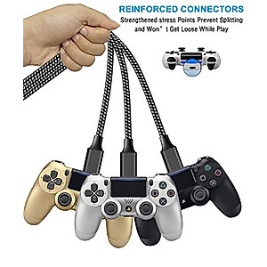 PS4 Controller Charger Cable 3-Pack 6FT for Xbox One Controller,Dualshock 4,PS4 Charging Cord,Nylon Braided Micro USB Data Sync Cable for Xbox One S/X,Playstation 4,PS4 Slim/Pro,Charge and Play Wire