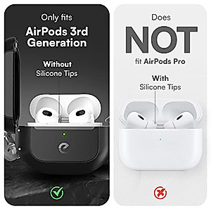KeyBudz for AirPods 3rd Generation Case with Lock - Fully Waterproof AirPods 3 Case Cover with Keychain, Rugged Tough Protection, Hard Shell and Carabiner Clip for Easy Travel (Carbon Black)