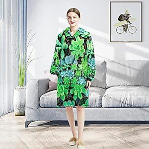 Wearable Blanket Hoodie,Oversized Hooded Blanket Sweatshirt,Succulent Plants