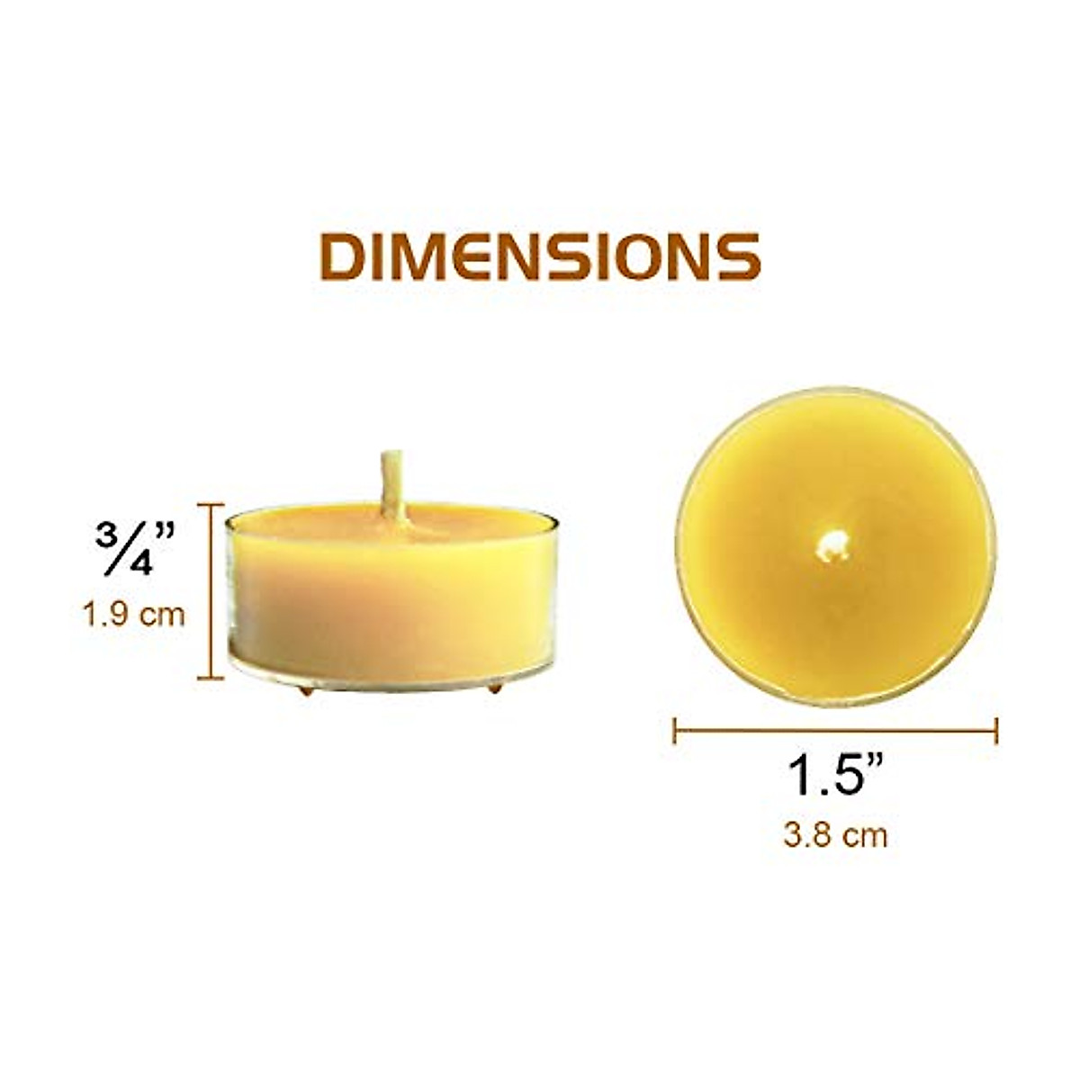 24 Count Natural Beeswax Tealights Candle with Glass Candle Holder - Natural Scent, Smokeless, Clear Cup, Clean Burning - Yellow
