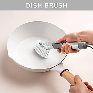 SetSail Dish Brush with Soap Dispenser, Kitchen Dish Brush with Stainless Steel Handle Dish Scrub Brush for Pot Pan Sink Cleaning Dish Soap Control Washing Brush Scrubber, Grey