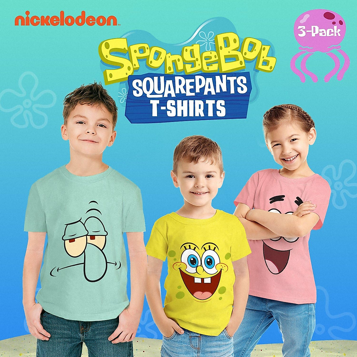 Nickelodeon Spongebob Square Pants Shirts for Boys (3-Pack) KidsGraphic Tshirt for Toddler & Up - 6 Gn/YEL/Pk SS