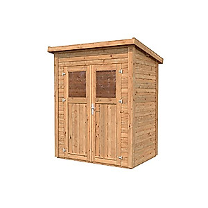 Leisure Season Urbano Lean to Shed Kit - Modern Weatherproof Outdoor Storage with Floor, Doors, Plexiglass Windows, Pent Roof Nordic Spruce Wood for Garden, Yard Medium Brown, 6'x4' (URB6X43781)