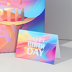 PARNOG 13" Large Happy Birthday Gift Bag with Tissue Paper and Card for Girls Kids Women Birthday