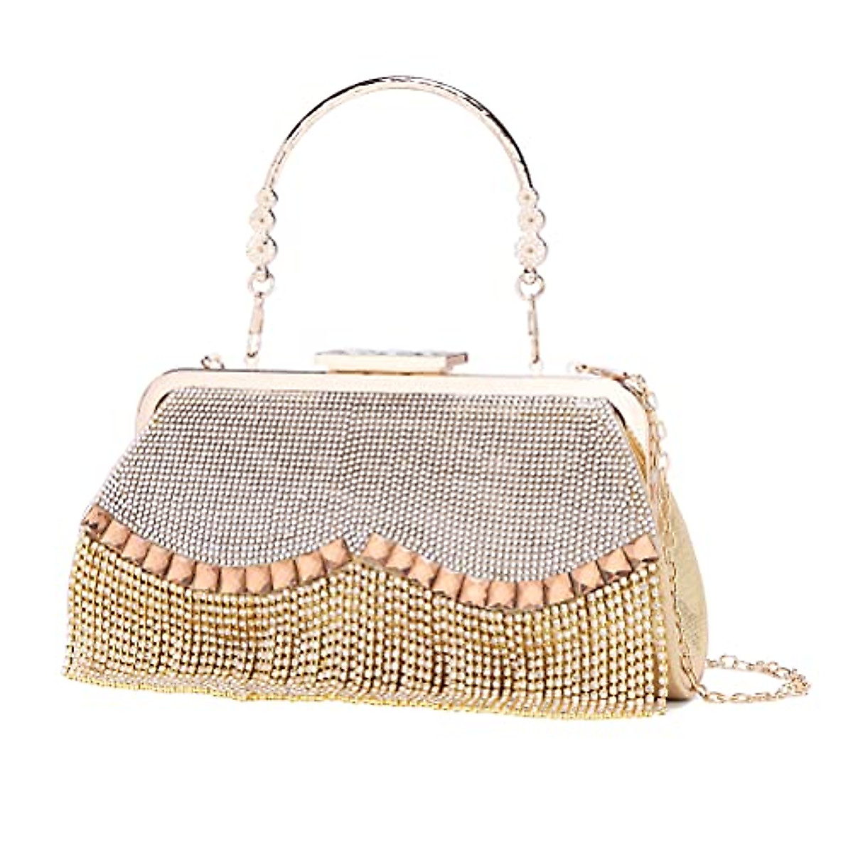 Women's Evening Bag for Dinner Night Clutch Purse Handbag with Rhinestone Tassels Gold