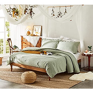 Geniospin Full Comforter Set, Bed in a Bag Sage Green Bedding Sets 7-Pieces, Botanical Pattern, All Season Comfortable Seersucker Bedding with Comforter, Sheets, Pillowcase & Shams(Full,80"x90")