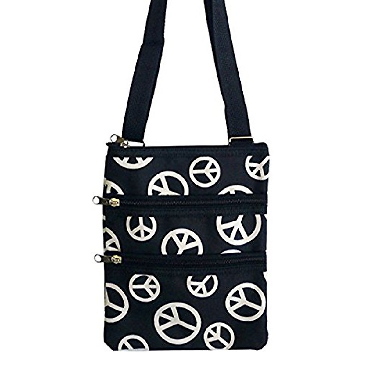 JChronicles Women's 9 inch Crossbody Purse Bag (Peace Sign BK/WH)