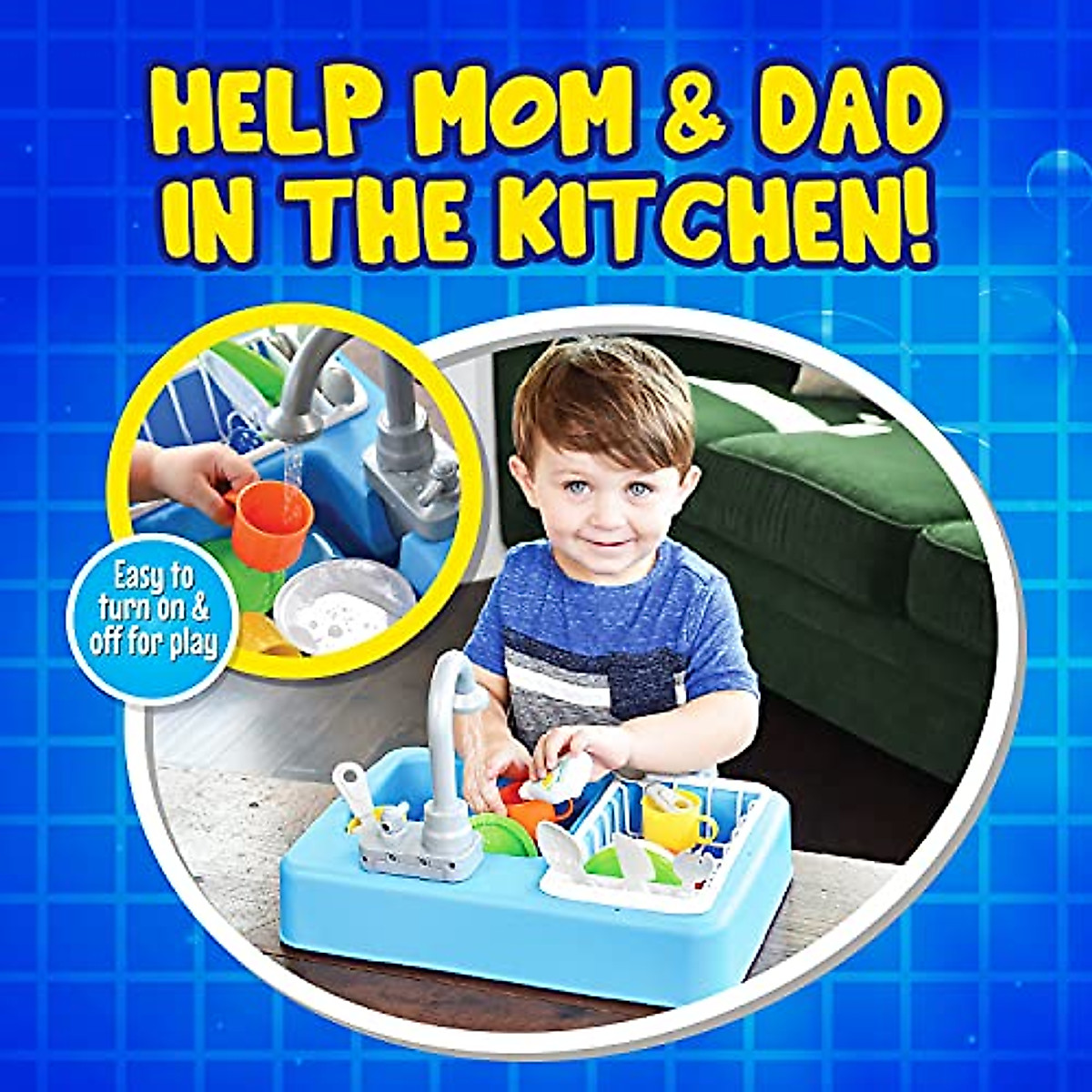Sunny Days Entertainment Kitchen Sink Play Set with Running Water – 20 Piece Pretend Play Toy for Boys and Girls | Kids Kitchen Role Play Dishwasher Toys, Multi