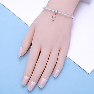 SOUKISS Letter C Charm Sterling Silver 925 Initial A-z Alphabet Beads Name Charm for Bracelet Charms