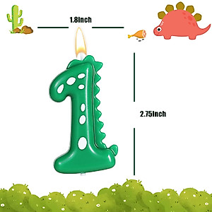 Green Number 1 Dinosaur Candle for Boy Birthday Party Decorations, 1st Birthday Dinosaur Party Supplies, Dino Theme Birthday Number Candle Cake Topper Decorations