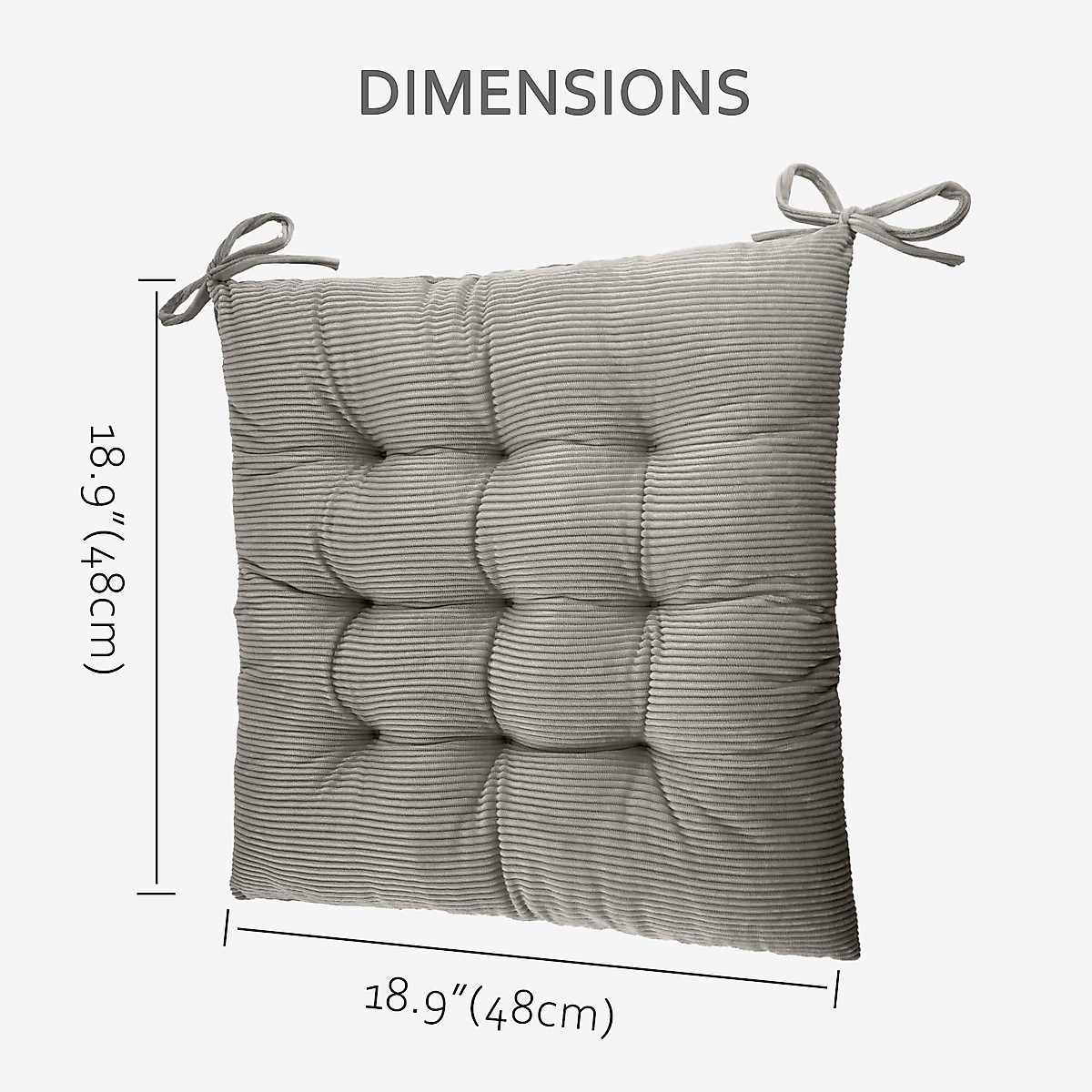 ELFJOY 4 Pack Chair Cushions for Dining Kitchen Chairs 18 Inches Seat Cushion Pads Warm Thick Corduroy Comfort Chair Cushions for Office with Ties(18", Grey)