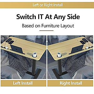 BeGyoku Overbed Table,Hospital Bed Table,Pneumatic Bed Tables Adjustable Over The Bed with Hidden Wheels&USB,Mobile Laptop Table Cart&Rolling Bedside Table with Tray Hospital Home Use-Oak