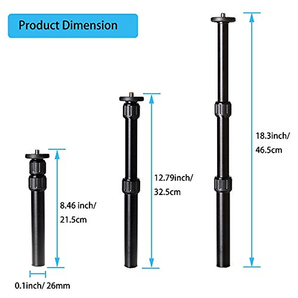 Tripod Center Column Extension Camera Mount Extender Telescopic Rod 3 Section Pole for Monopod DSLR Photo Studio Outdoor Macro Shooting