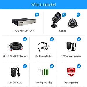 ZOSI 1080p Home Security Camera System Indoor Outdoor, 8 Channel 1080P HD CCTV DVR Recorder and 8 x 1080p Weatherproof Surveillance Bullet Dome Camera, Remote Access, Motion Detection (No Hard Drive)