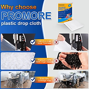 PROMORE 9x12 Ft 1-Mil Clear Plastic Drop Cloth - Thickened Painter's Sheet for Painting, Furniture, Walls, and Floor Protection (108 Sq Ft)