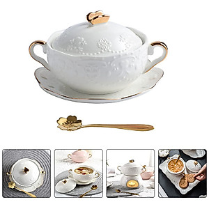 Hemoton Coffee Cups Ceramic ceramic stew pot with tray lid and porcelain soup bowl steam bowl soup bowl steaming cup food bowl for kitchen egg custard medicinal birds white Decaf Coffee