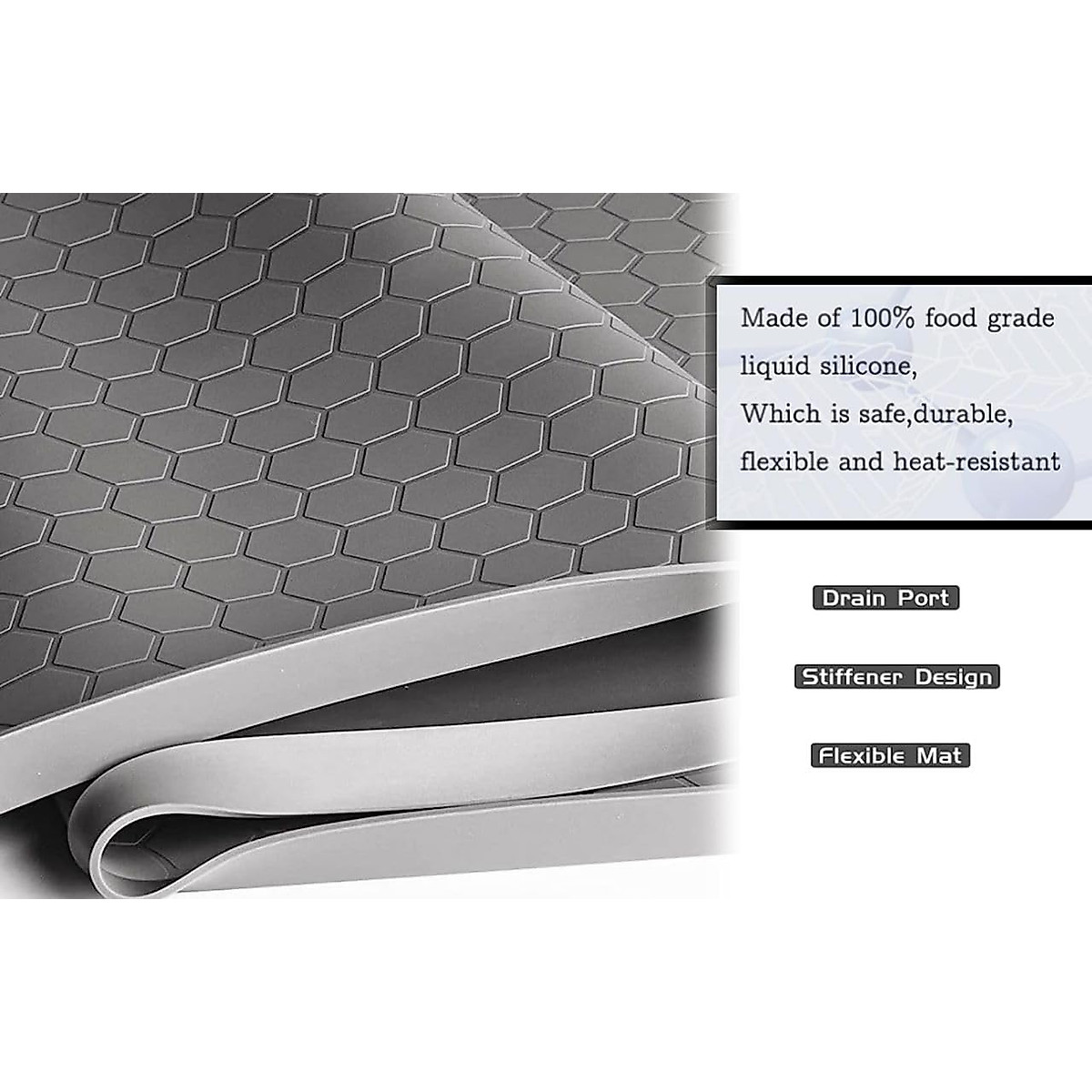 Spill Agent Under Sink Mat, 34’’ x 22’’under sink mats for kitchen Waterproof Silicone Sink Cabinet Protector Mat with Drain Hole,Flexible Sink Drip Tray,Free Cleaning Brush,for Kitchen,Bathroom,Grey,