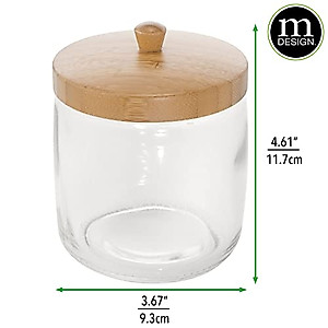 mDesign Small Apothecary Organizer Canister Jars - Glass Containers with Bamboo Lid for Bathroom, Organization Holder for Vanity, Counter, Brock Collection - Clear/Natural
