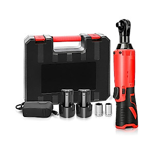 FAHKNS 3/8 Cordless Electric Ratchet Wrench Wrenches Set 45 N.m 400RPM Power 12V 1300mAh, 2 Sockets (10mm 12mm) And Charger Trigger Angle Tool (6 Sets)