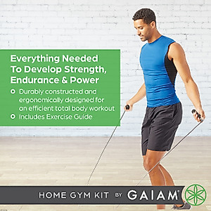 Gaiam Home Gym Kit Equipment Set for Men and Women - Includes Ab Wheel, Jump Rope, Push-Up Bars, Resistance Band with Handles, and Complimentary Exercise Guide - for Total Body Workout at Home