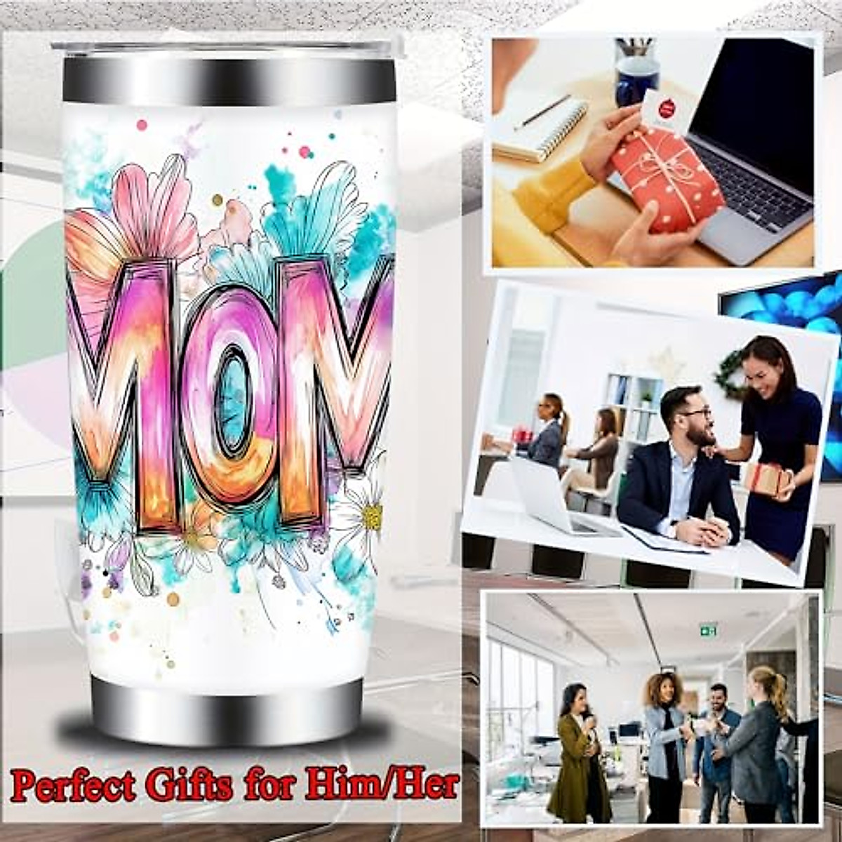 FOCIUZTA 20oz Colorful Watercolor Floral Artistic Tumbler with lid, Travel Coffee Cup, Ideal for Easter, Mother Day, and birthday gifts