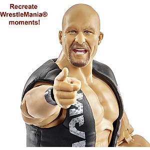 Mattel WWE “Stone Cold” Steve Austin Wrestlemania Action Figure with Entrance Gear & Vince McMahon Build-A-Figure Pieces, 6-in Posable Collectible Gift for WWE Fans Ages 8 Years Old & Up