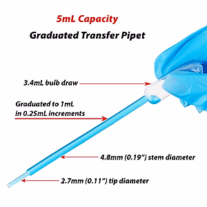 Globe Scientific 137010-500 LDPE Graduated Transfer Pipet, Large Bulb, Non-Sterile, 150mm Length, 5.0mL Capacity (Box of 500)