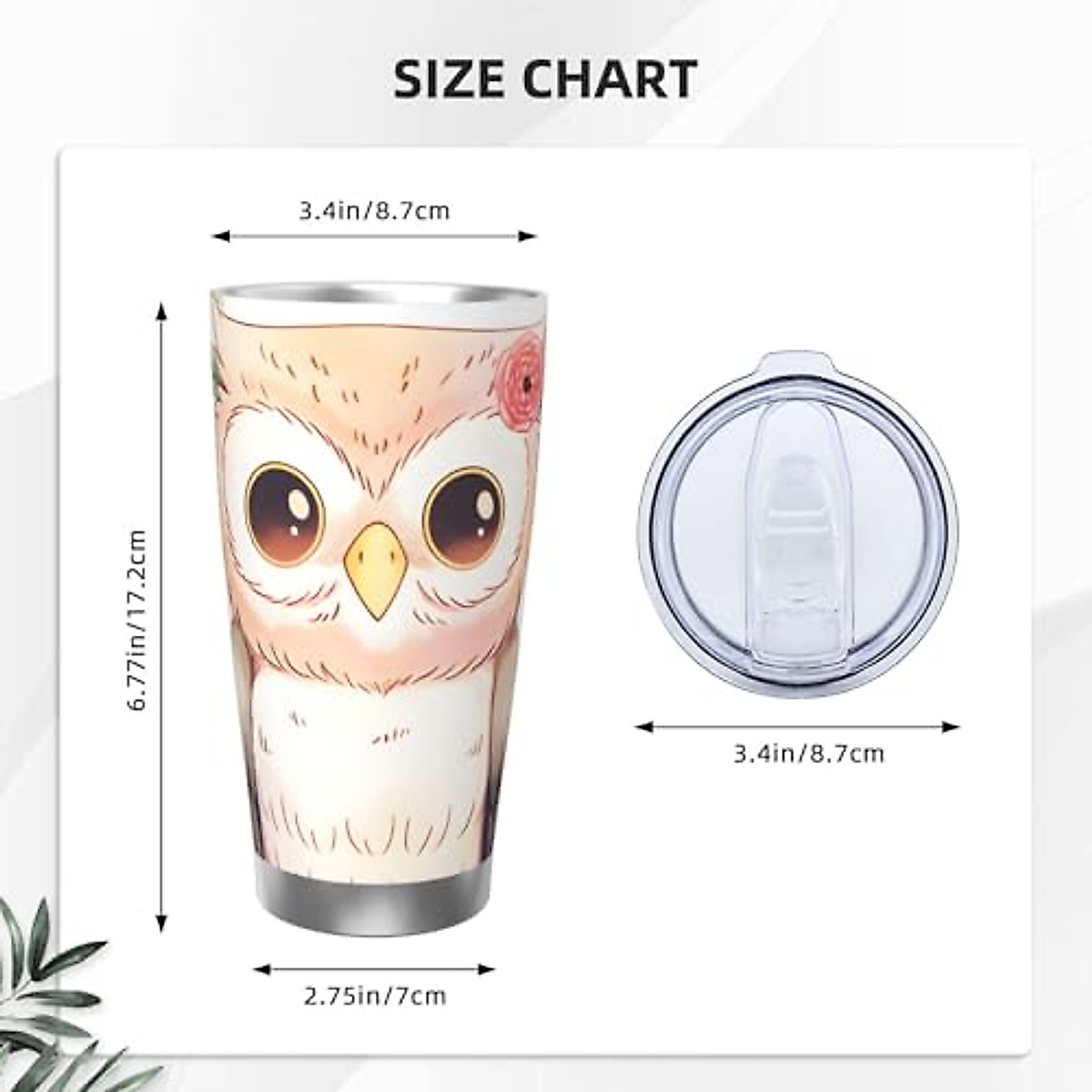 AYCZN Cute Owl Wreath 20 OZ Tumbler Stainless Steel Travel Coffee Mug, Flower Owl Insulated Water Bottle with Lid and Straws Leakproof Thermal Cup
