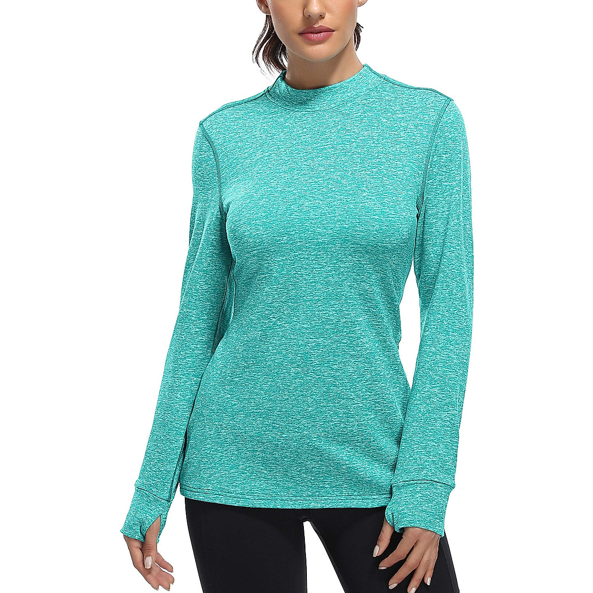 Fulbelle Cold Weather Thermal Fleece Running T-Shirts Women Long Sleeve, Fall Winter Workout Training Yoga Athletic Gym Sport Outdoor Hiking Shirts Relaxed Cozy Casual Clothes Green XX-Large