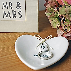 East of India Mr & Mrs Heart-Shaped Ring Dish in Gift Box, Porcelain