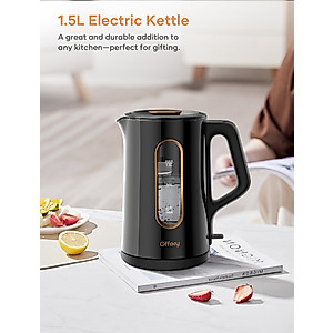 Electric Kettle, 304 Stainless Steel Interior, BPA-Free, Double Wall 1.5L Hot Water Boiler, 1500W Tea Kettle with Auto Shut-Off & Boil Dry Protection, Cordless Base & LED Indicator