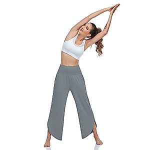 UEU Women's Wide Leg Yoga Pants High Waisted Comfy Dance Sweatpants Loose Casual Soft Lounge Joggers for Women with Pockets (Mid Gray, M)
