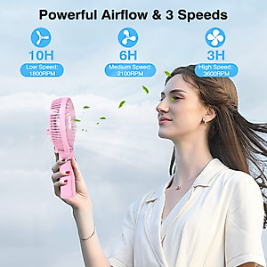 Lafhome Portable Handheld Fan, USB Rechargeable Hand Held Fan Foldable Desk Fan, 3 Speeds Battery Operated Fan Mini Electric Table Cooling Fan Personal Desktop Fan for Home Office Travel Pink