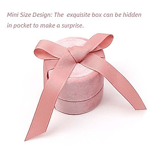 Beatilog Small Necklace Gift Box - Velvet Pendant Case Portable Round Jewelry Storage with Elegant Ribbon Bow for Birthday, Mothers Day, Christmas, Wedding, Anniversary （Pink）