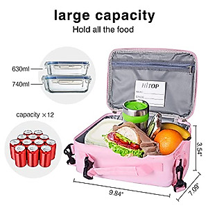 HITOP Kids Lunch Bag Box Double Insulated Water Resistant Fabric with Interior and Exterior Zippered Pockets and External Bottle Holder Ideal for Children 3+ Back to School Supplies