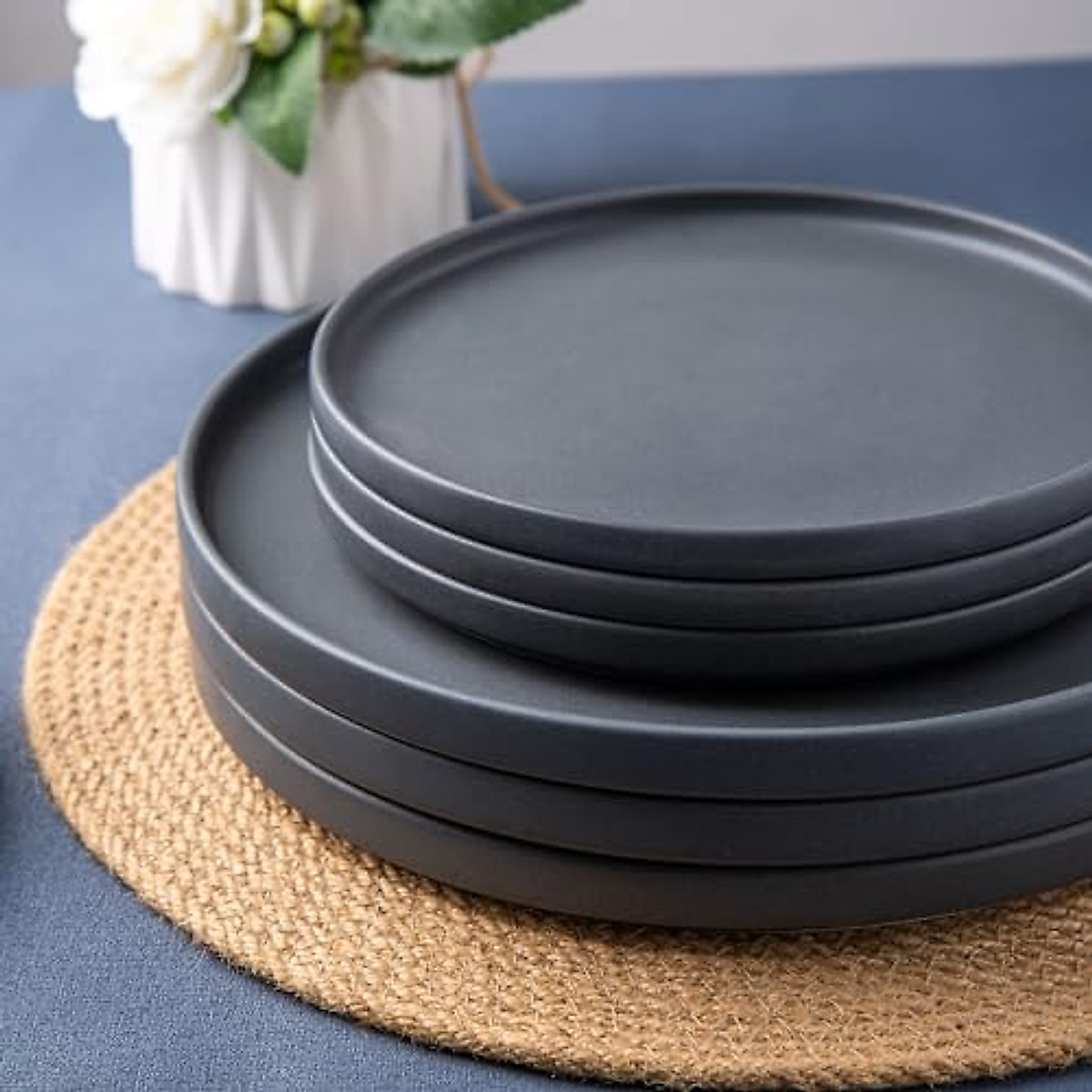 AmorArc Stoneware Dinner Plates Set of 4, 10.5 Inch Reactive Matte Glaze Ceramic Plates Set, Modern Dinnerware Dish set for Kitchen, Microwave, Dishwasher Safe, Scratch Resistant-Matte Charcoal Gray