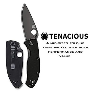 Spyderco Tenacious Folding Utility Pocket Knife with 3.39" Black Stainless Steel Blade and Durable G-10 Handle - Everyday Carry - PlainEdge - C122GBBKP