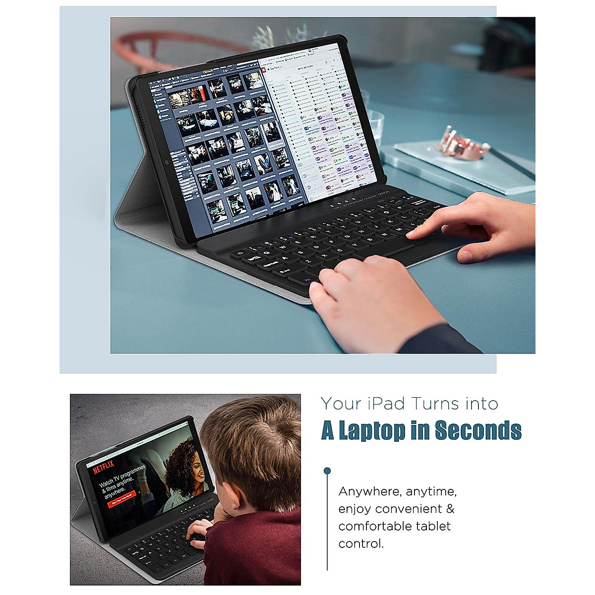 MoKo Keyboard Case Compatible with Samsung Galaxy Tab A7 Lite 8.7-Inch 2021 (SM-T225/T220/T227), Slim Lightweight Stand Cover with Magnetically Detachable Wireless Bluetooth Keyboard, Marble White