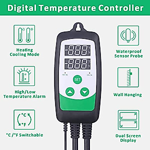 AIICIOO Digital Temperature Controller Heating Cooling - Reptile Thermostat Controlled 2-Stage Outlet Aquarium Temperature Controller for Reptiles Seeding Fermentation Greenhouse Homebrew