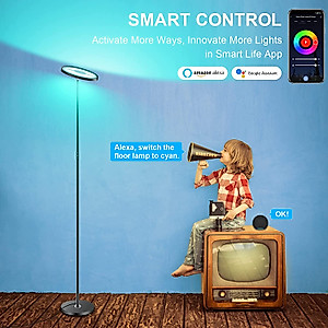 LOLpetik Smart LED Floor Lamp Work with Alexa Google Home, RGBCW 2700K-6500K Color Changing WiFi Torchiere Floor Lamps, Super Bright 2000LM Dimmable Tall Standing Light for Bedroom Living Room