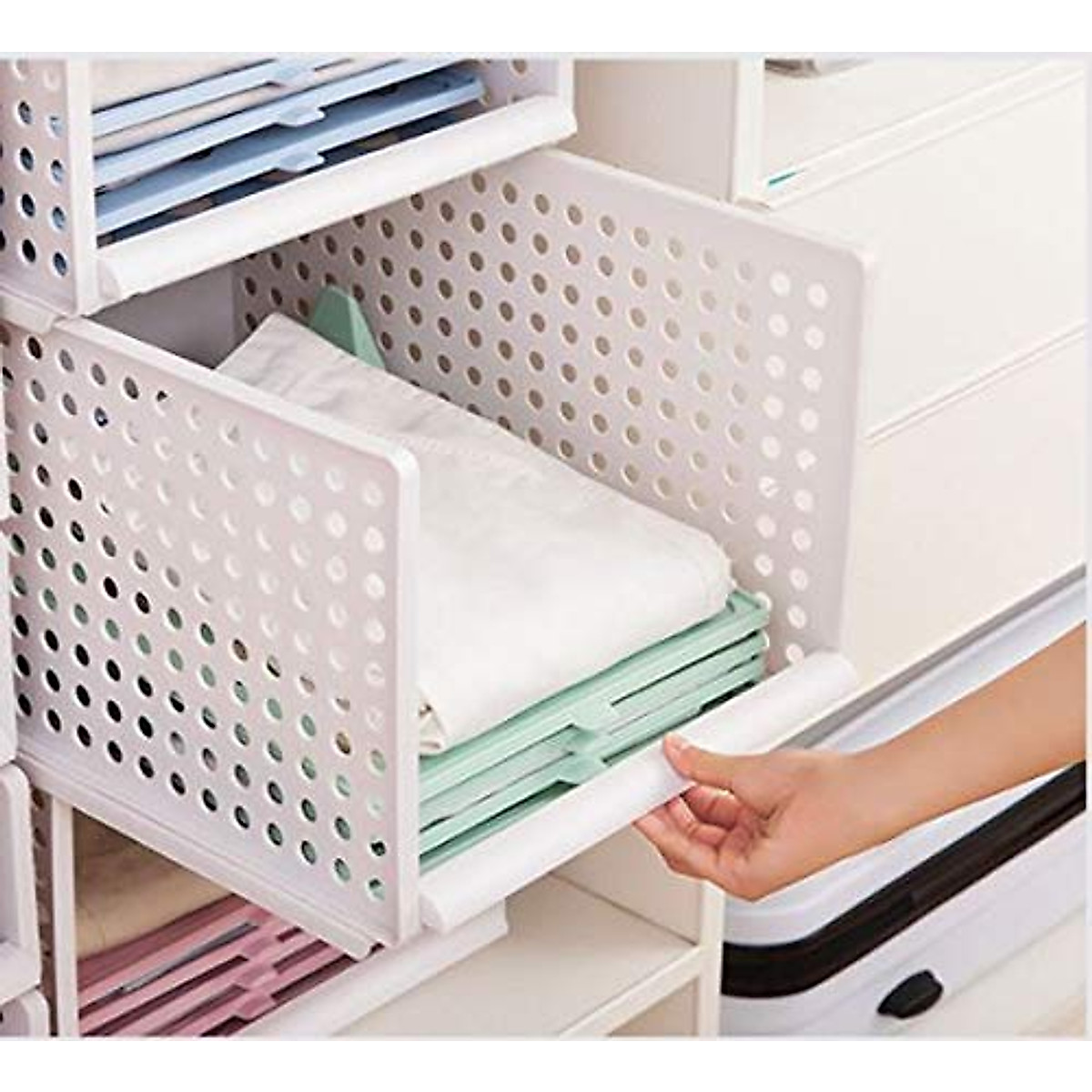 HomeDecoGoods Sturdy Simple Plastic Storage Drawers, Stackable Small Large Sliding Basket Organizer Drawer, White - Storage Drawers Organizer Using for Office, Kitchen, Living Room (Small)