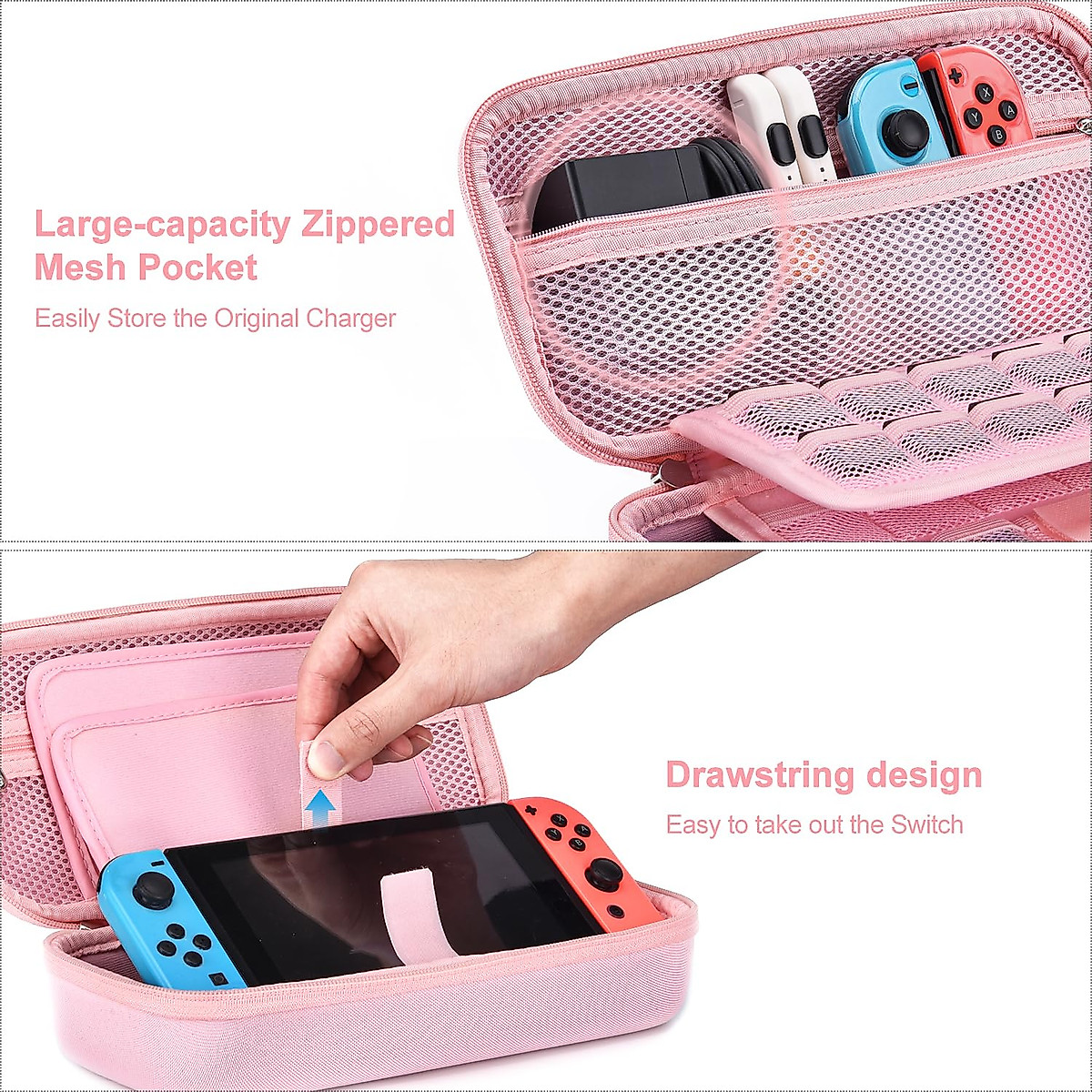 innoAura Switch Case for NS Switch 19 in 1 Switch Accessories Bundle with Switch Carrying Case, Switch Game Case, Switch Screen Protector, Switch Stand, Switch Thumb Grips (Pink)