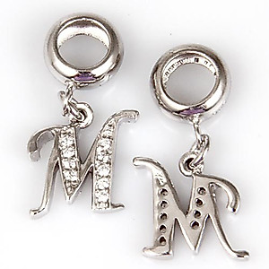 A-Z Letter Charm 925 Sterling Silver Alphabet Charm M Letter Charm Words Charm Anniversary Charm Christmas Charm for Pandora Charm Bracelet (M)